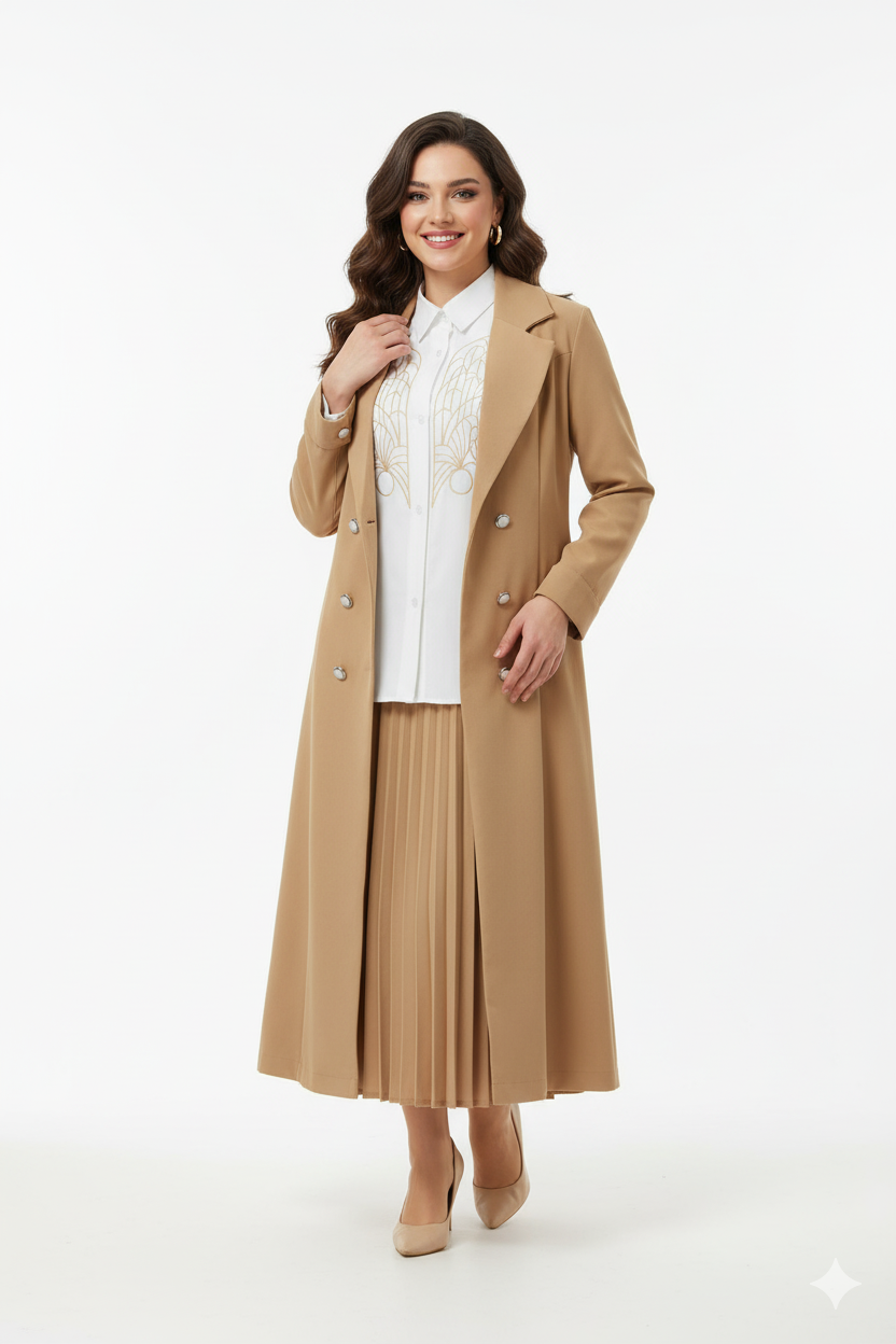 Ramia 3-piece set: skirt, jacket, and shirt, mocha color – Totih